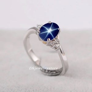 Blue Star Sapphire Statement Ring, Star Gemstone, Lab Star Sapphire ...
