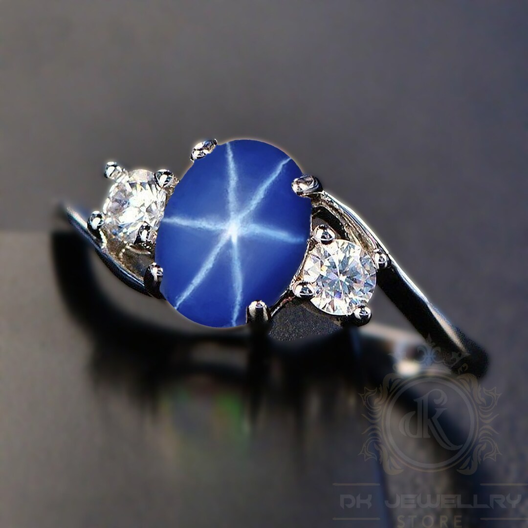 Blue Star Sapphire Ring Lindy Star Ring Lab Created Star - Etsy