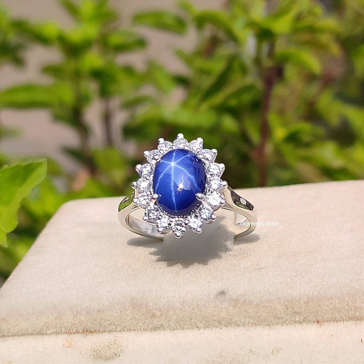Halo Blue Star Sapphire Ring Star Gemstone Lindy Star Ring - Etsy