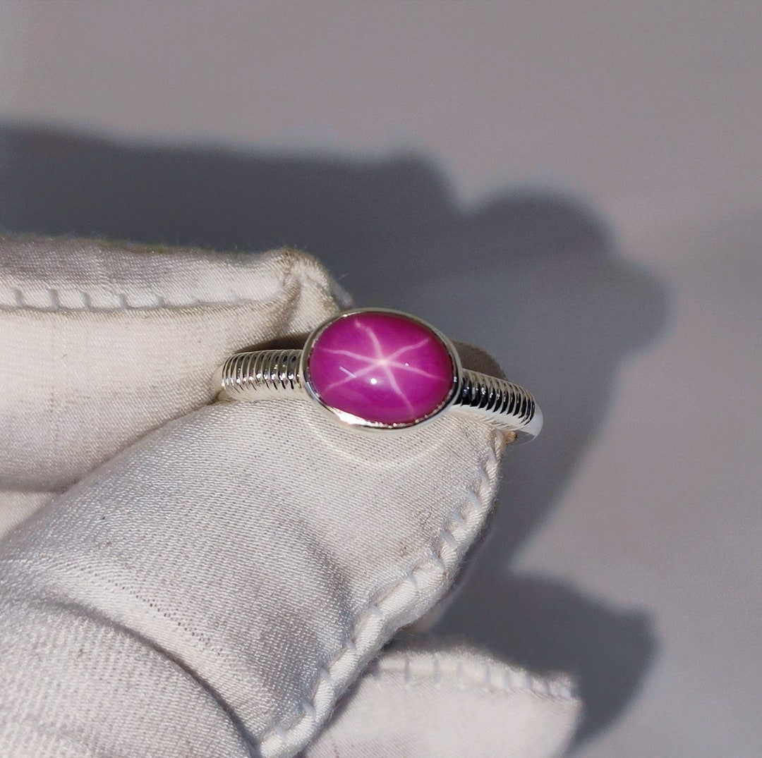 Pink Star Sapphire Ring, Simple Promise Ring, 7×9mm Oval Gemstone ...