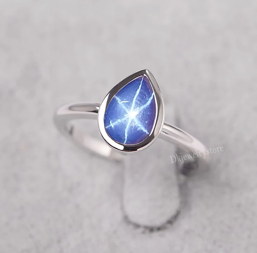 Pear Shape Star Sapphire Ring, Star Gemstone, 925 Sterling Silver ...