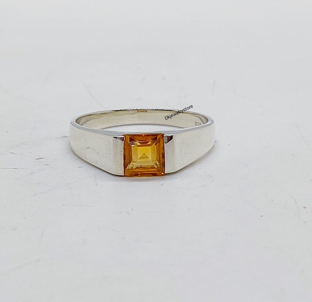 Square Citrine Engagement Ring: 925 Sterling Silver, November ...