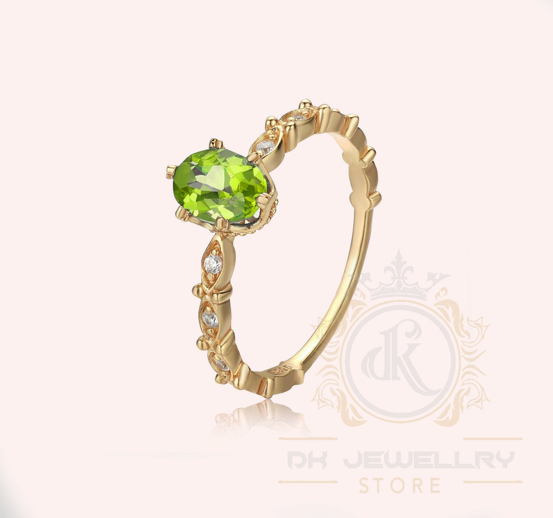 Antique Peridot Ring Solitaire Ring Peridot Diamond Ring - Etsy