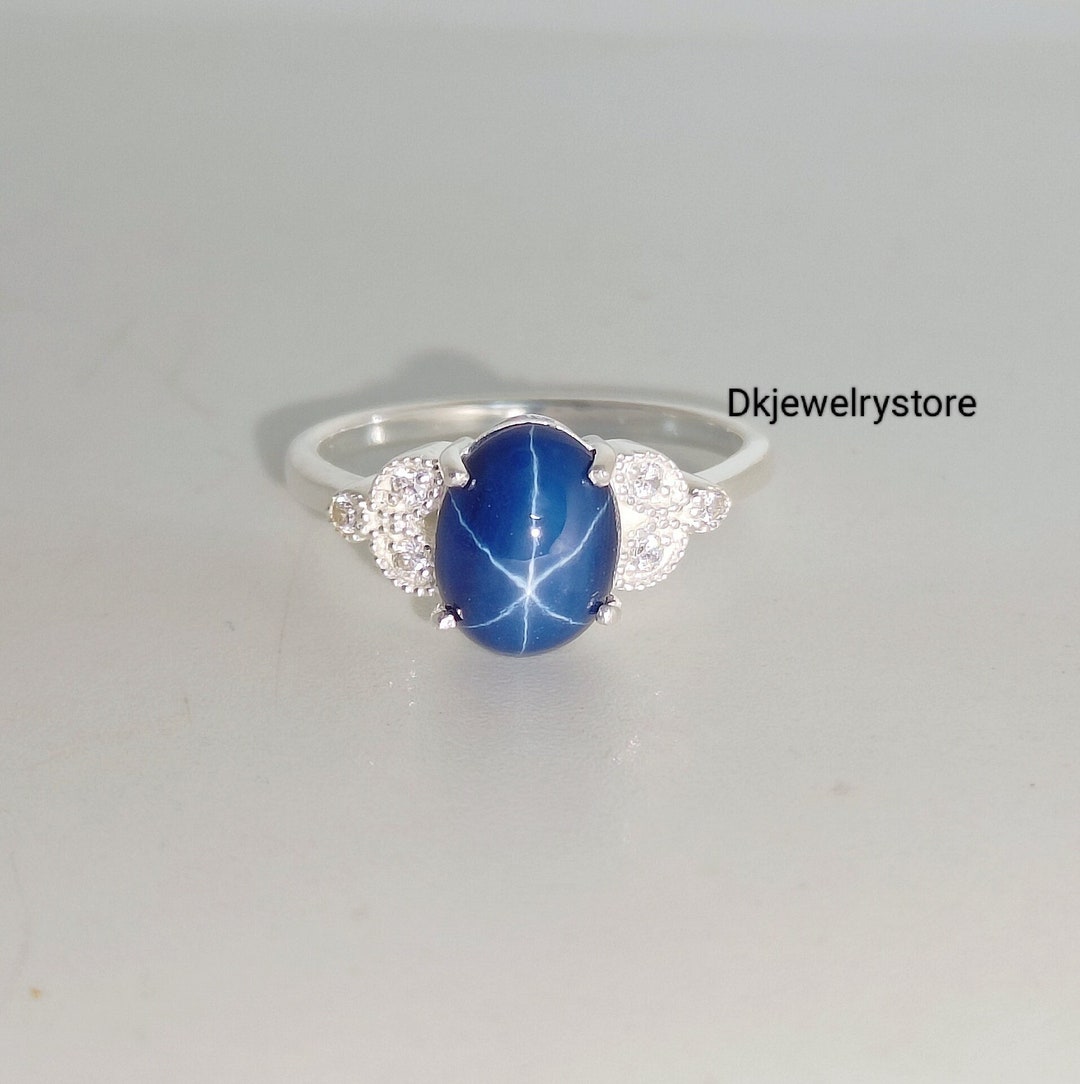 Lindy Star Sapphire Ring, 6 Rays Star Gemstone, Blue Star Sapphire, 925 ...