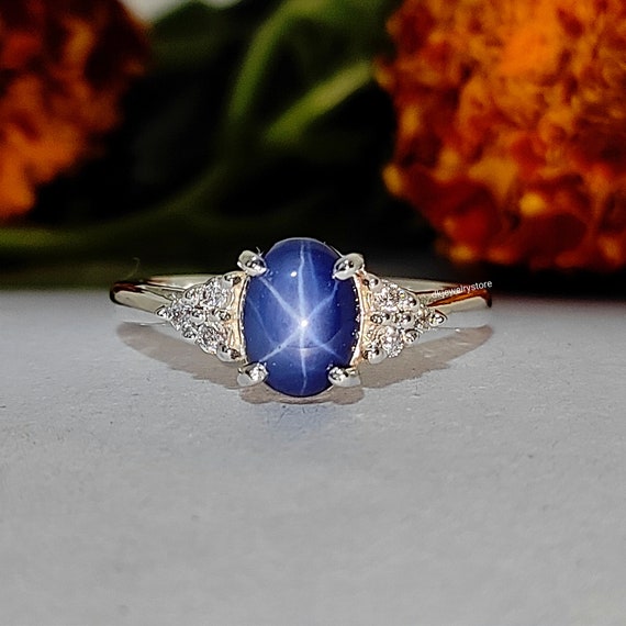 Star Sapphire Ring Star Engagement Ring Lindy Star Ring | Etsy