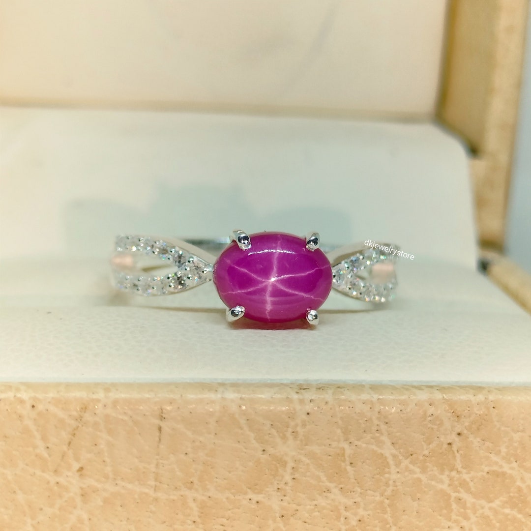 Pink Lindy Star Sapphire Ring, Simple Promise Ring, Lindy Star Ring ...