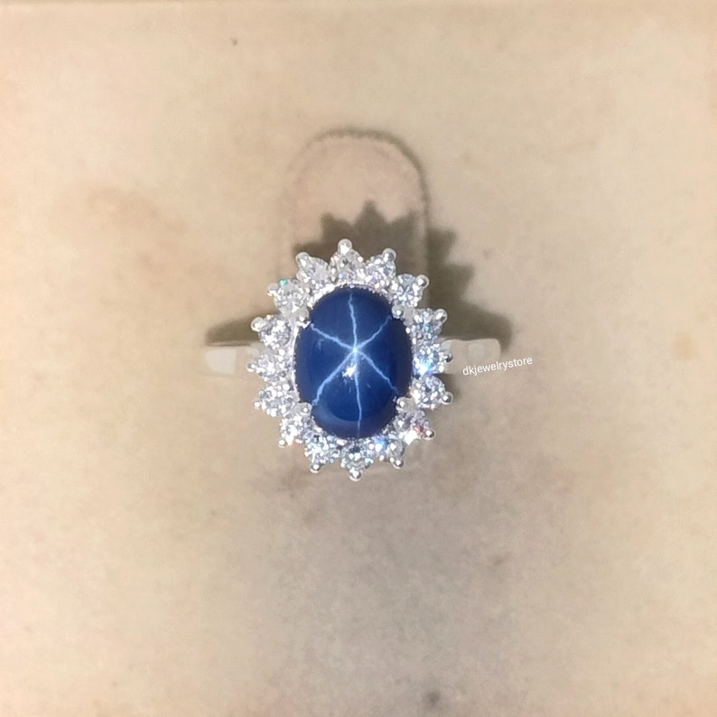 Halo Blue Star Sapphire Ring Star Gemstone Lindy Star Ring - Etsy