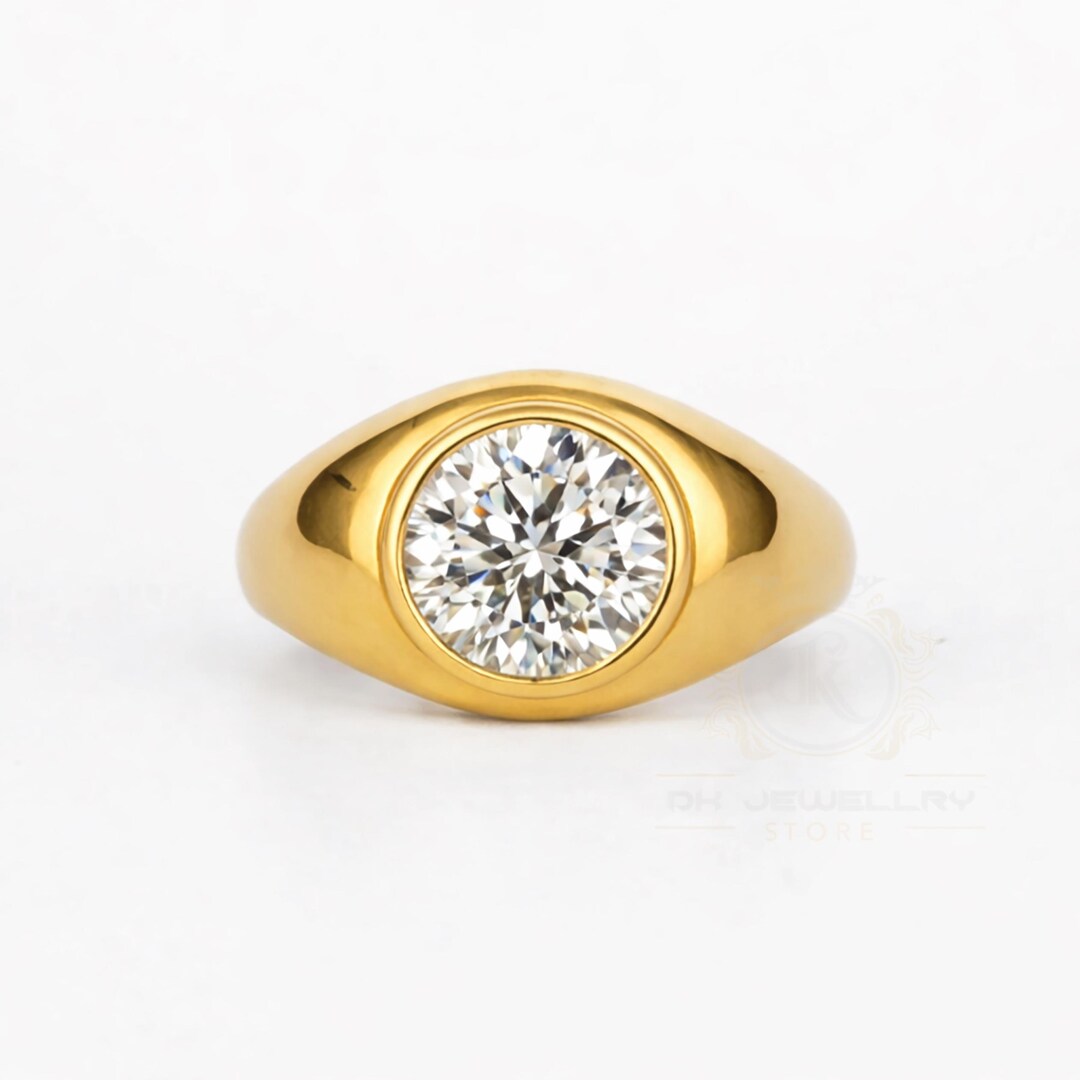 Solid Gold Moissanite Signet Ring, Bezel Set Men's Ring - Etsy