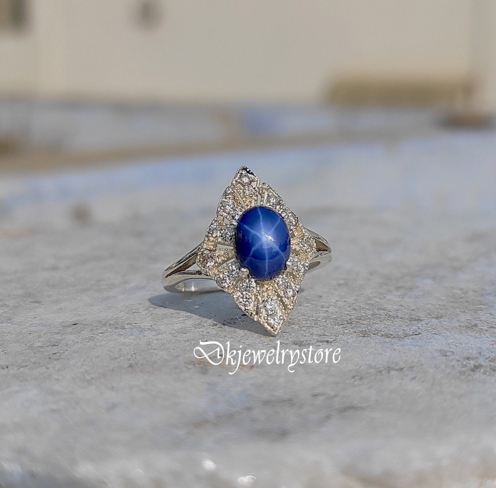 Blue Star Sapphire Ring Star Engagement Ring Estate Art Deco - Etsy