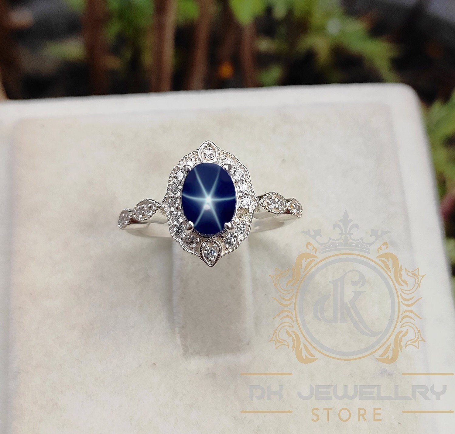 14k Gold Blue Star Sapphire Ring Star Engagement Ring Lab - Etsy