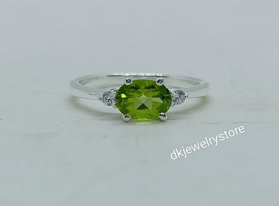 Vintage Oval Peridot Ring: Sterling Silver, CZ Diamonds - Etsy