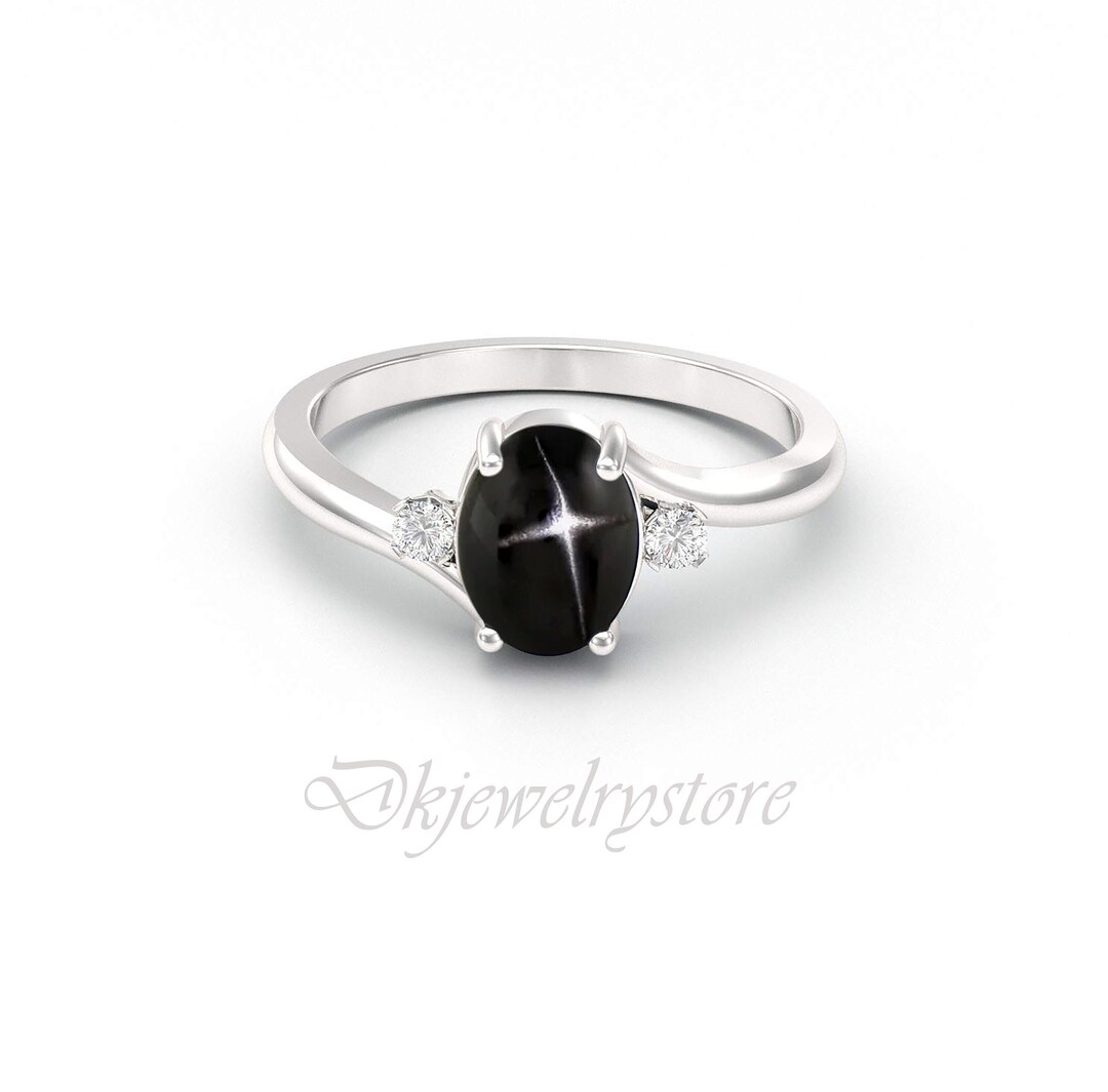 Natural Black Star Sapphire Diopside Ring, Black Star Ring, Black Star Gemstone , 925 Sterling ...