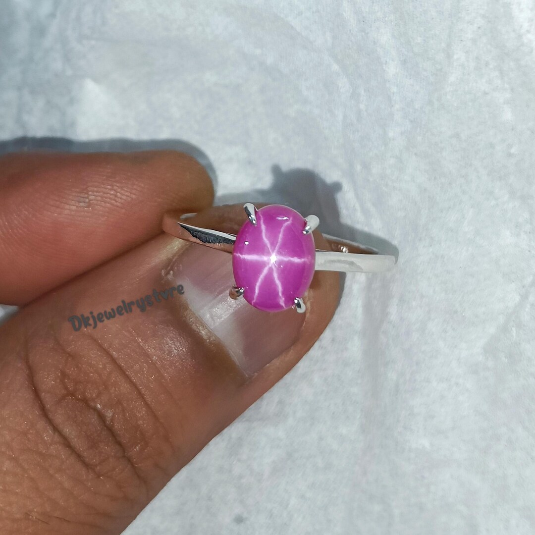 Oval Pink Star Sapphire Solitaire Ring, Handmade Lindy Star Ring, 925 ...