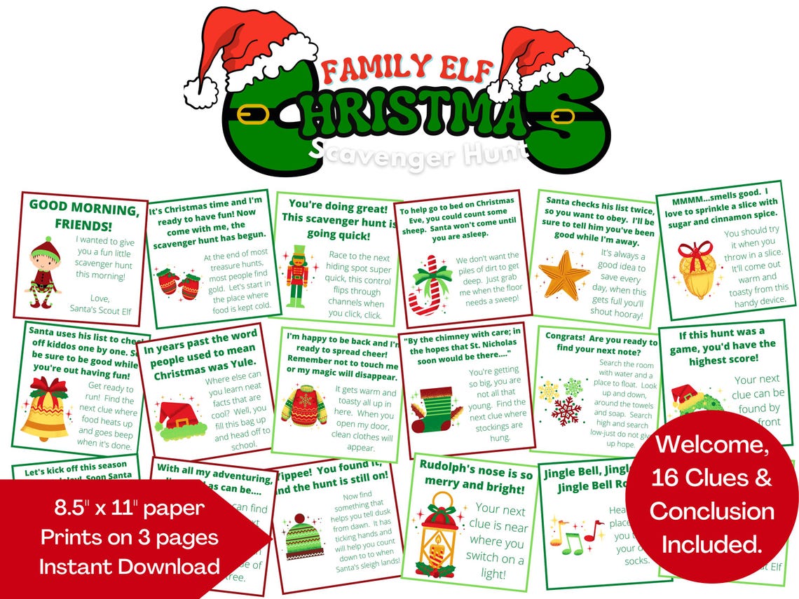 Christmas Elf Scavenger Hunt: Holiday Activity Game (PDF Download) - Etsy