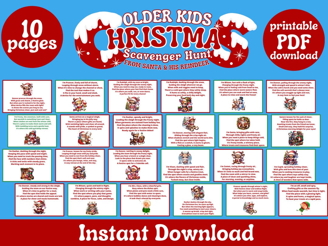Reindeer Christmas Scavenger Hunt: Riddles & Clues (PDF Download) - Etsy