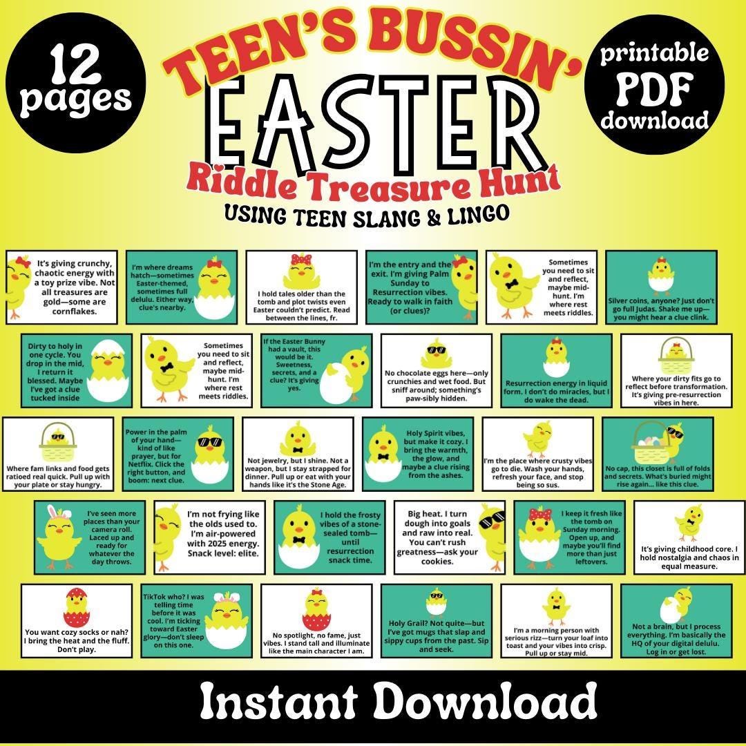 Teen Easter Scavenger Hunt: Gen Z Slang Riddles (PDF Download) - Etsy