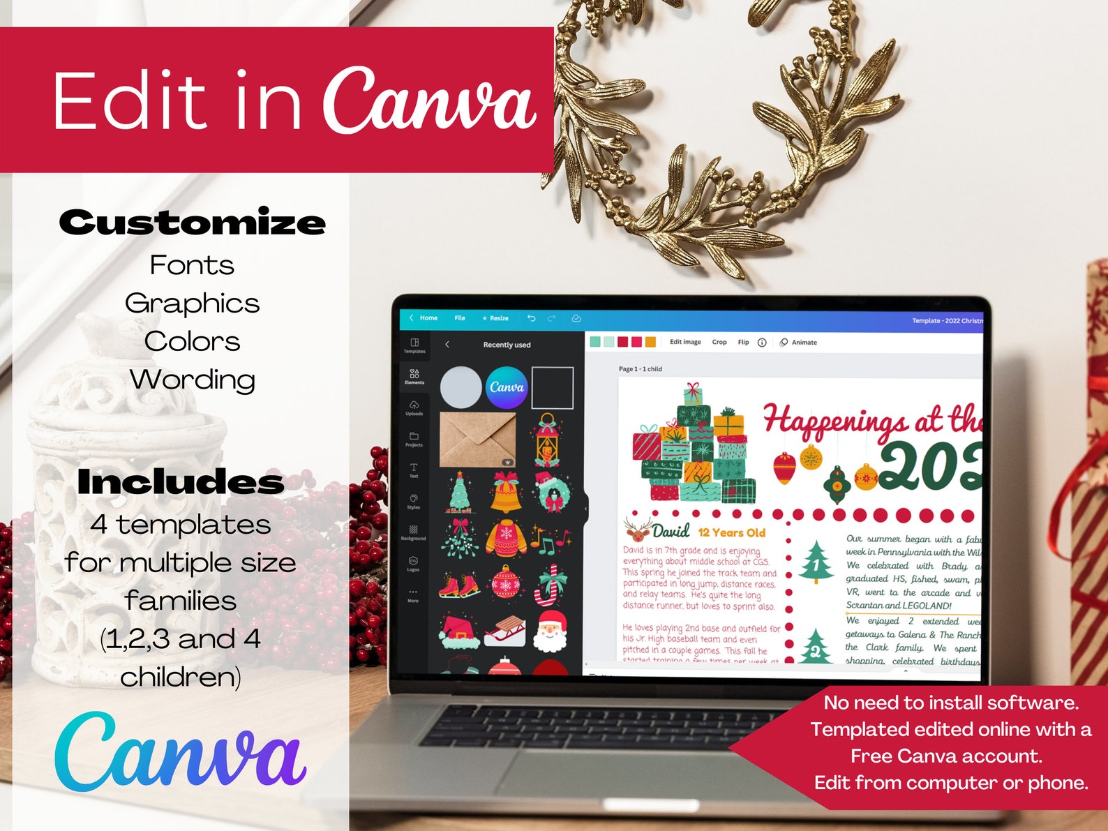 Family Christmas Newsletter Template for Canva Year in Review Editable ...