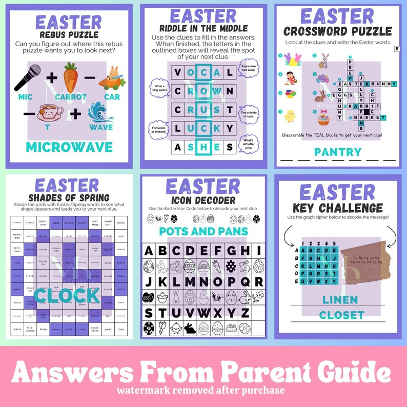 Older Kids Easter Bunny Egg Puzzle Treasure Hunt - Scavenger Hunt - for ...