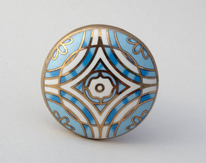 Art Deco Drawer Pull - Blue + Gold - Beautiful Ceramic Drawer Pulls ...