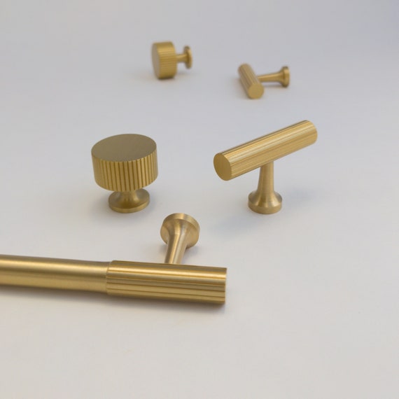 Fluted Brass Gold Cabinet Pulls and Drawer Handles Brushed - Etsy