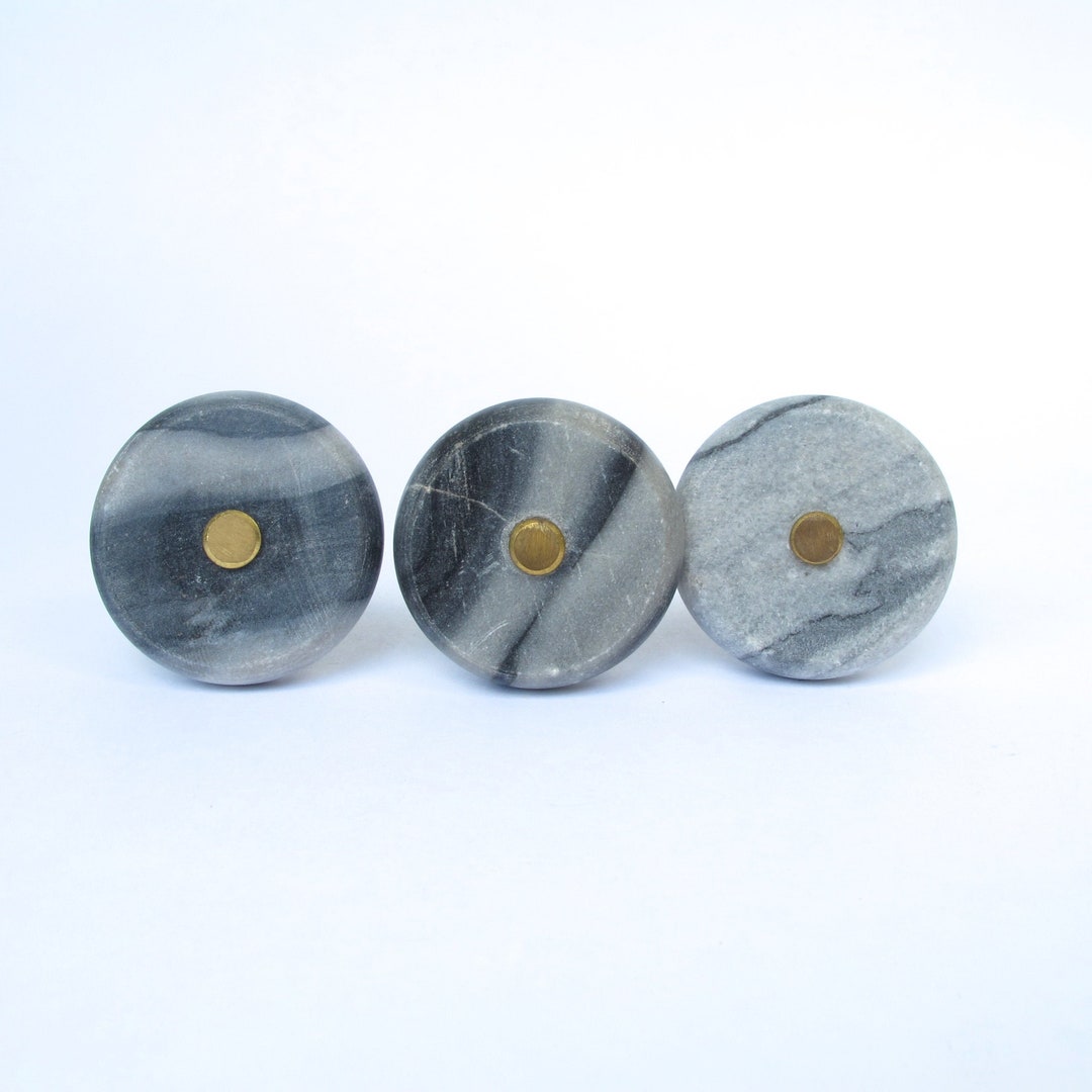 Round Gray Marble Knob - Unique Cabinet Pulls, Grey Gold Knob, Elegant ...