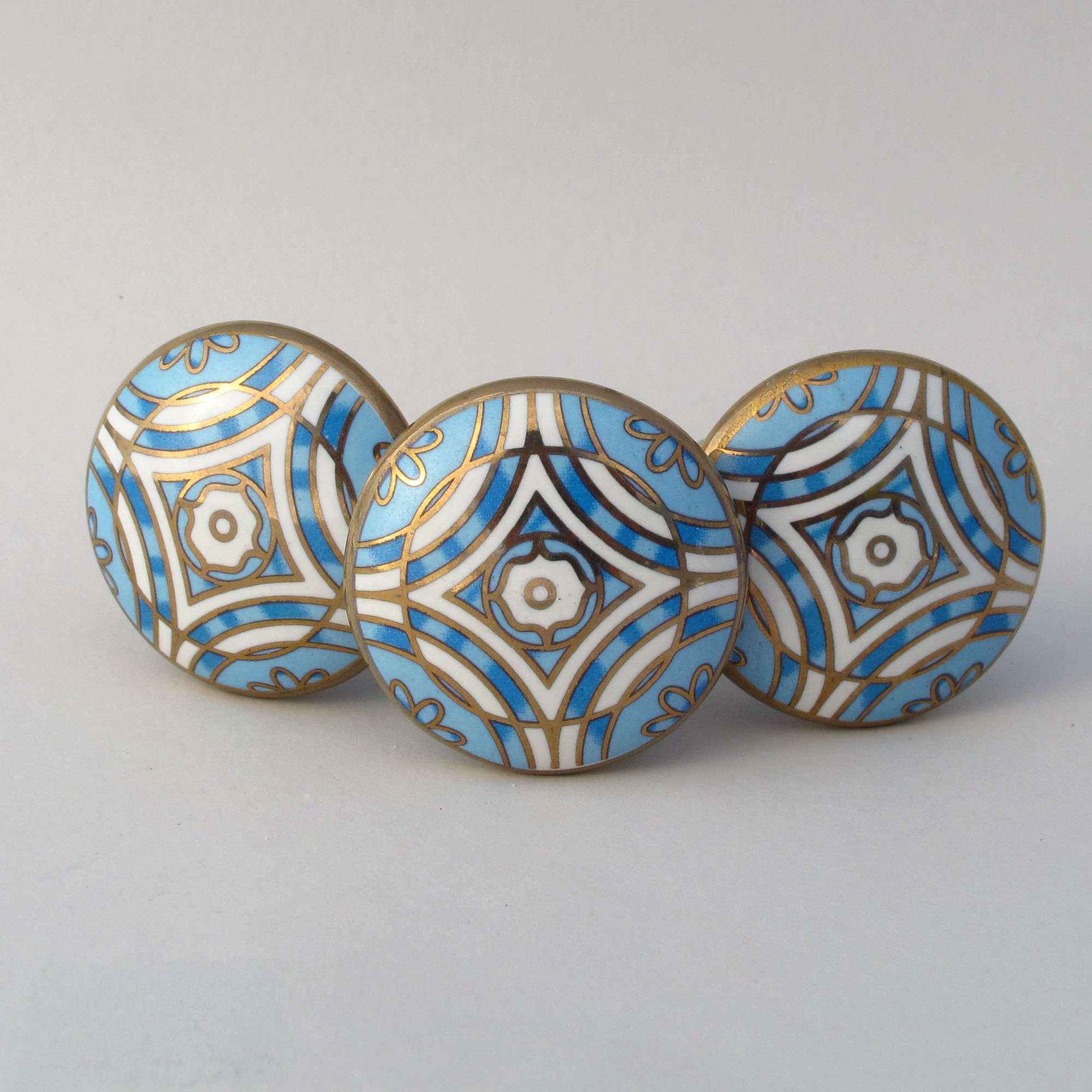 Art Deco Drawer Pull Blue Gold Beautiful Ceramic Drawer - Etsy