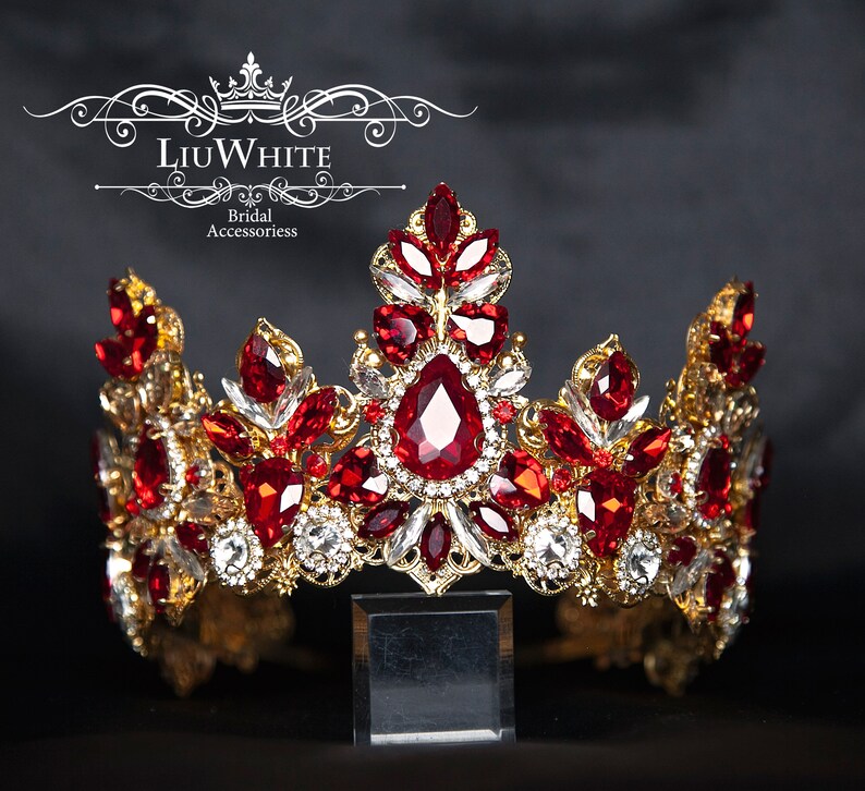 Red Wedding Crown Bridal Luxury Crown Wedding Style Earrings Set for ...