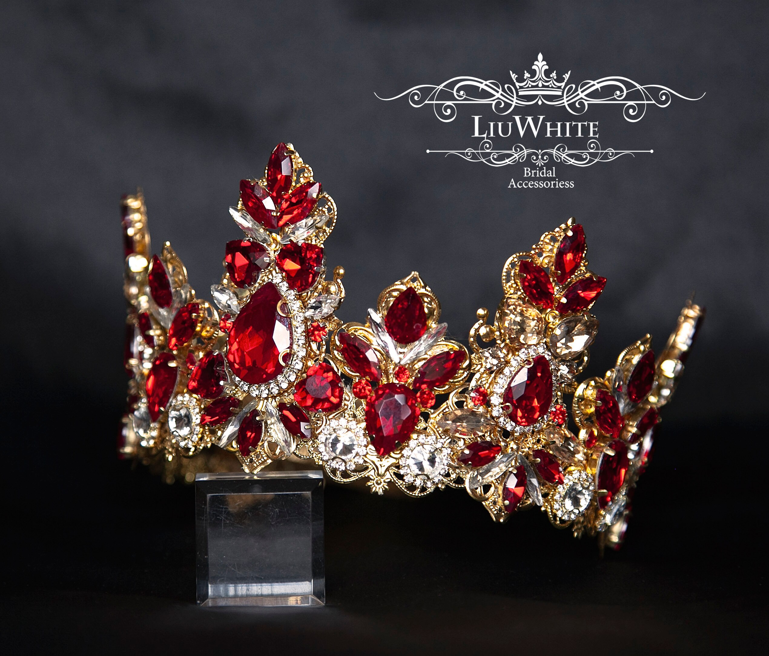 Red Wedding Crown Bridal Luxury Crown Wedding Style Earrings Set for ...