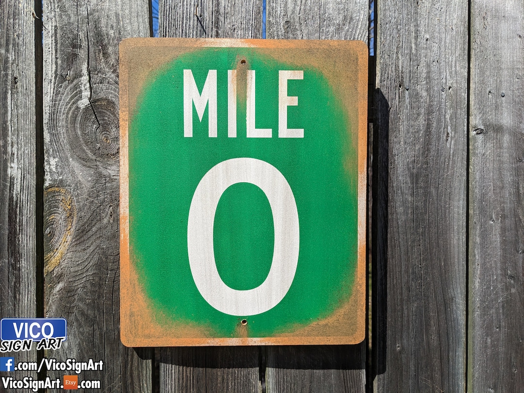 Mile 0 - Hand-painted Sign Art, Faux Rusted Metal Style Wall Art, MDF ...