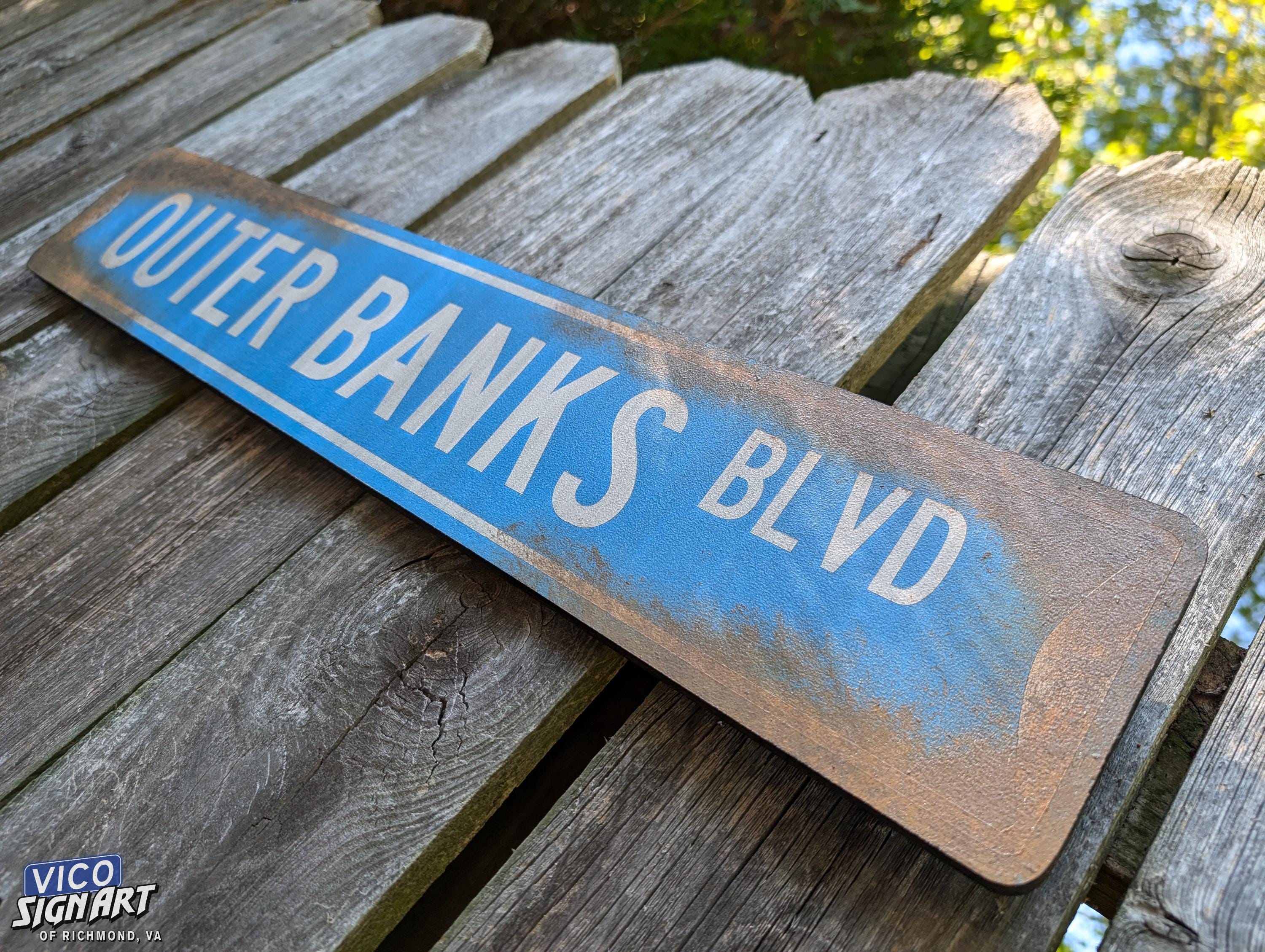 Outer Banks Blvd - Hand-painted Wall Art on Wood, Retro Automotive ...