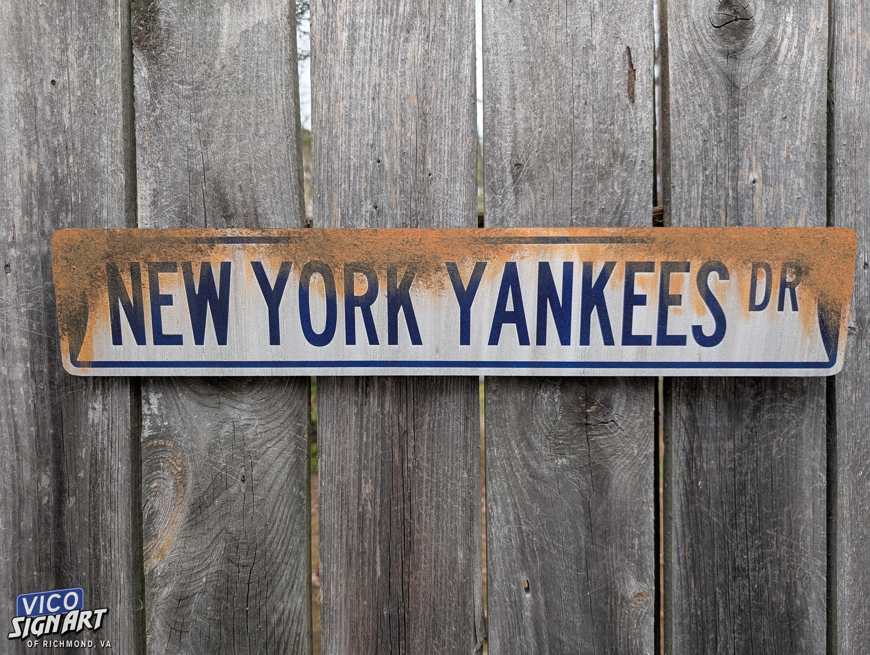 Yankees Drive - Hand-painted Sign Art, Faux Rusted Metal Style Wall Art ...