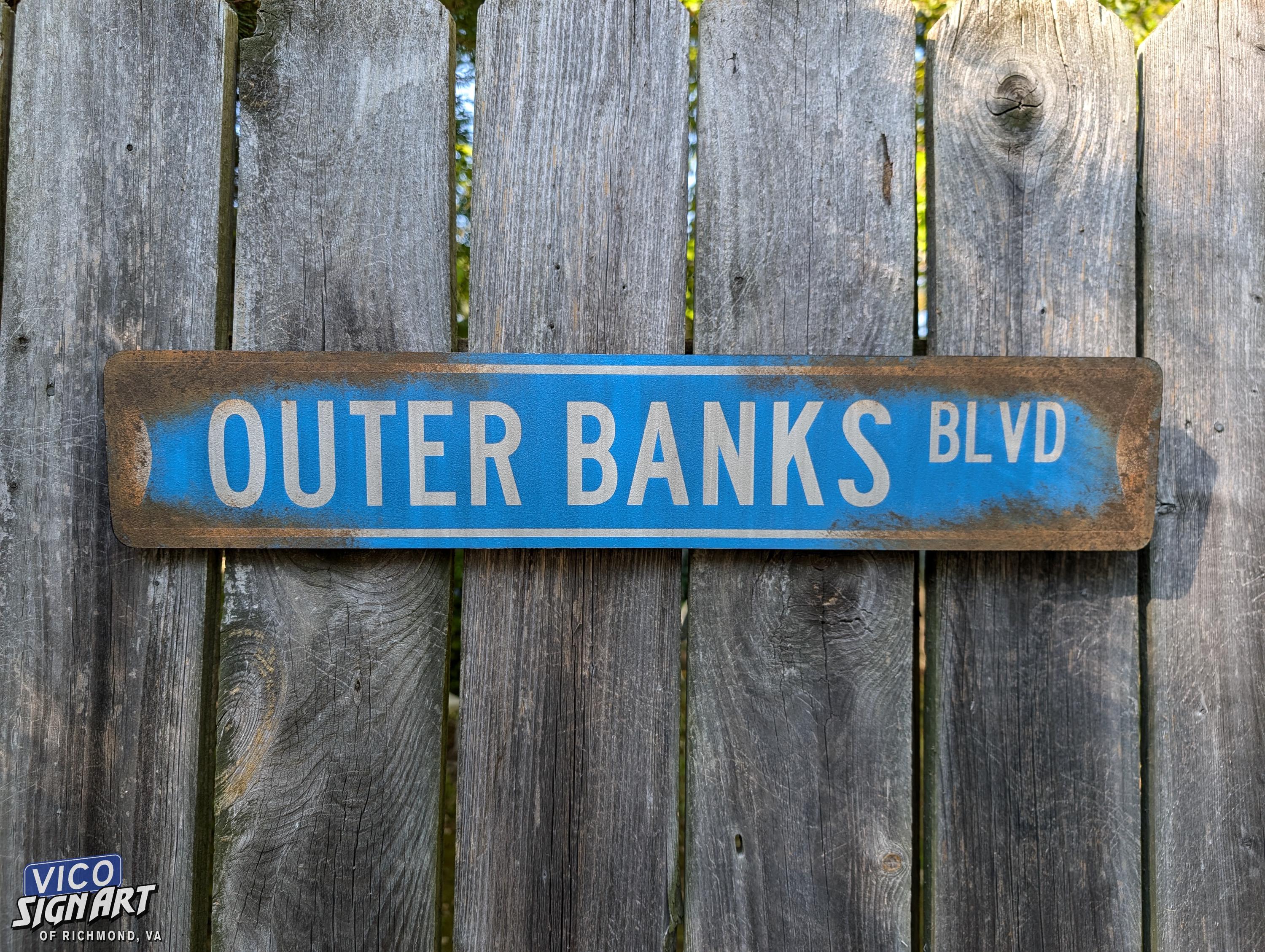 Outer Banks Blvd - Hand-painted Wall Art on Wood, Retro Automotive ...