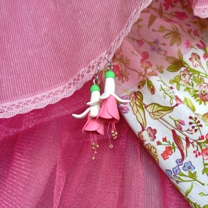 Fuchsia Flower Earrings in White and Pink. Dangle Floral Earrings for ...