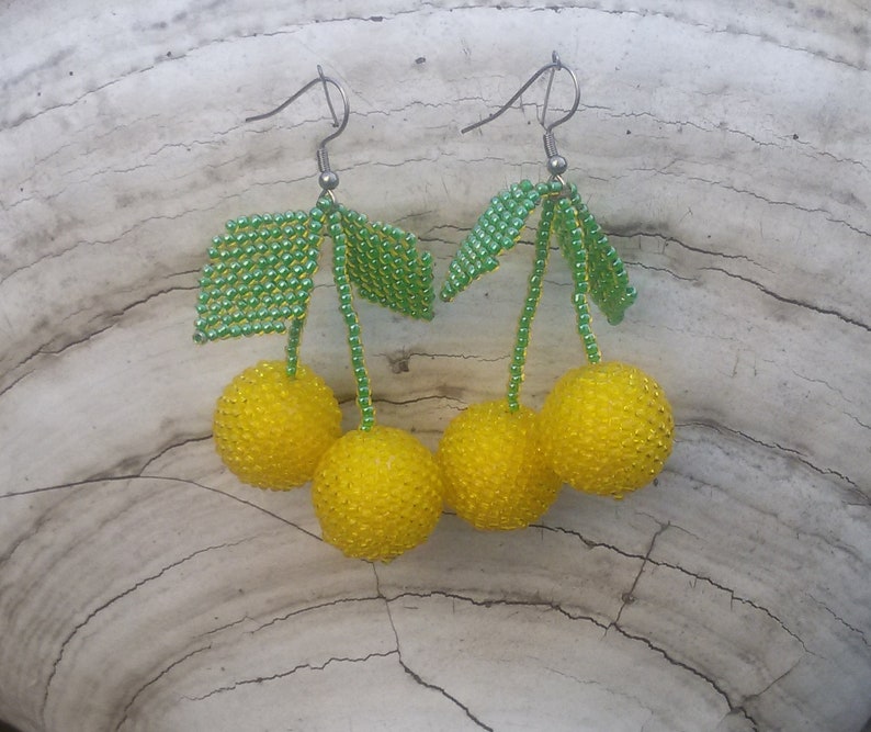 Red Sweet Cherry Earrings. Double Cherry Beaded Earrings, Dangle Drop ...