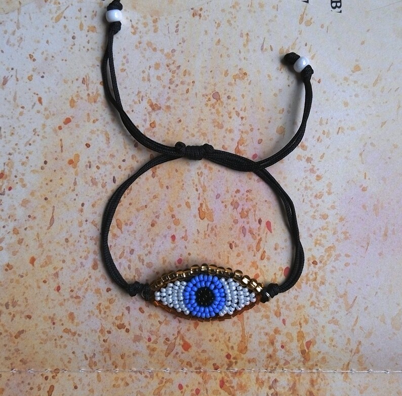Evil eye beaded bracelet blue. Evil eye string bracelet. | Etsy