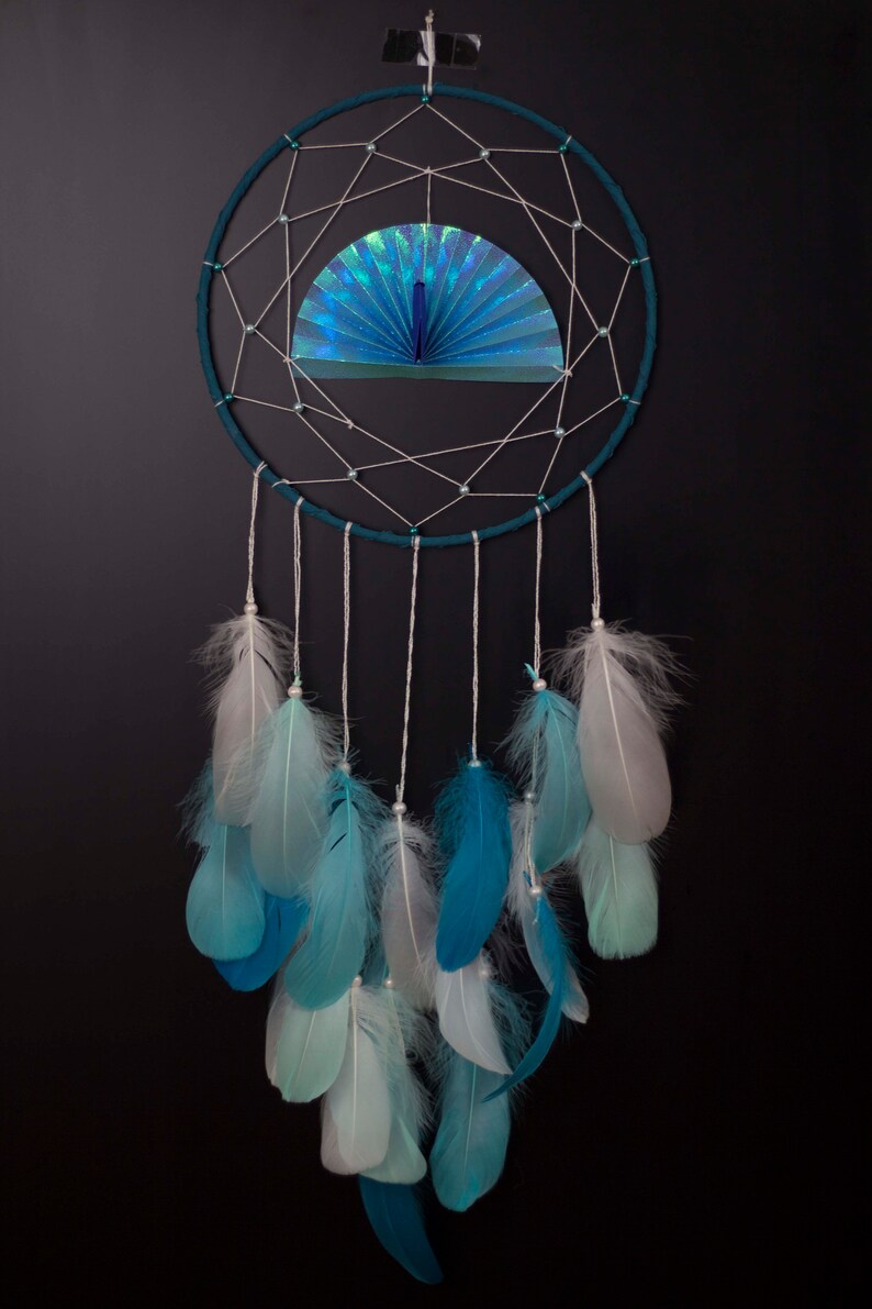 Attrape-rêves bleu et blanc, avec origami en paon - Etsy France