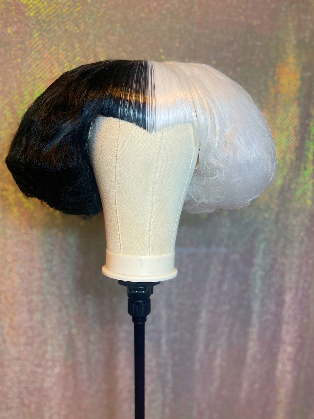 Bangs Hardfront Black & White Cruella Drag Wig - Etsy