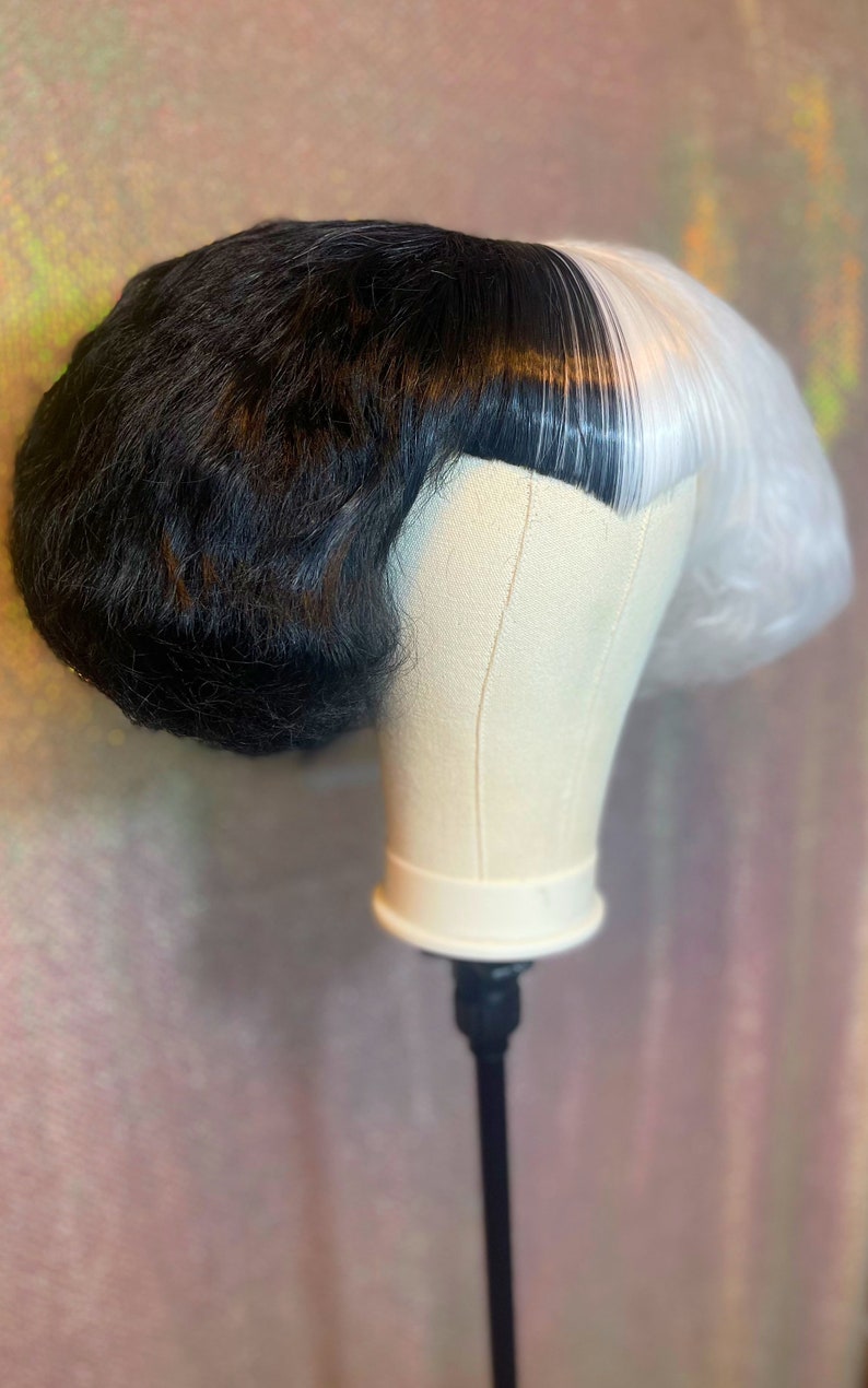 Bangs Hardfront Black & White Cruella Drag Wig - Etsy