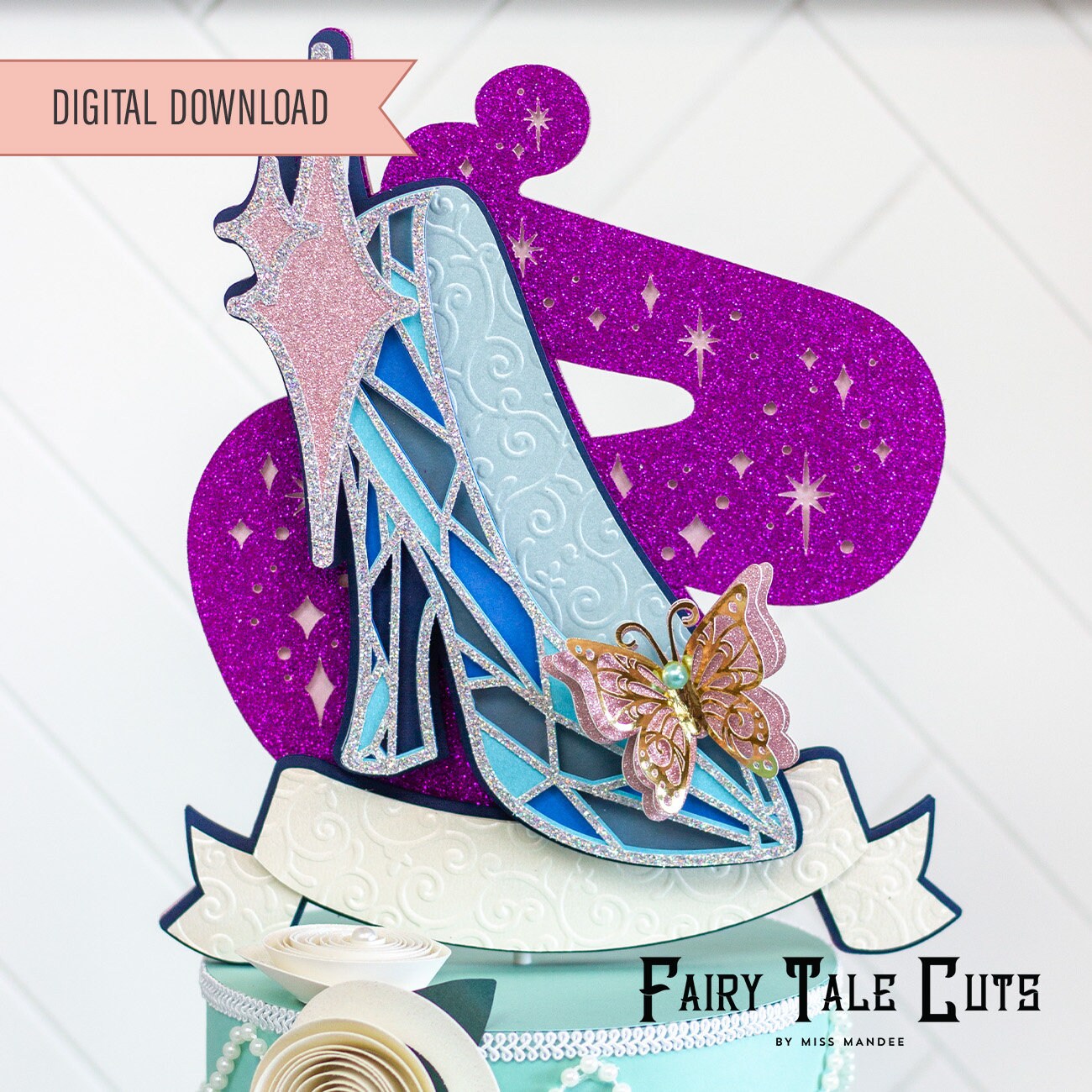 Glass Slipper Cake Topper File Design Princess Cut File - Etsy