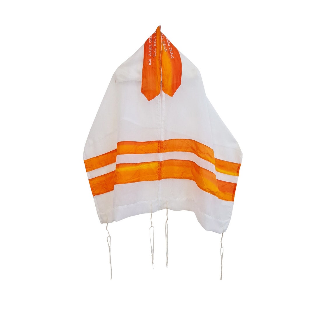 Soleil Splendor Bat Mitzvah Tallit, Personalized Orange Silk Stripes ...