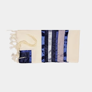 Personalized Bar Mitzvah Tallit Tzitzit, Blue & White Wool Talit, Men ...