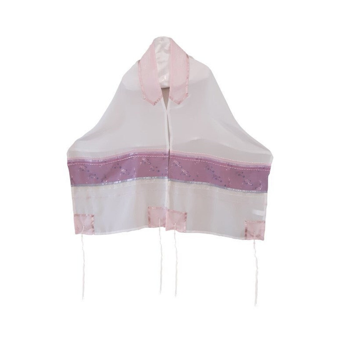 Personalized Silk Tallit for Women With Lilac Floral Design, Bat Mitzvah Tallit, Silk Tallis ...