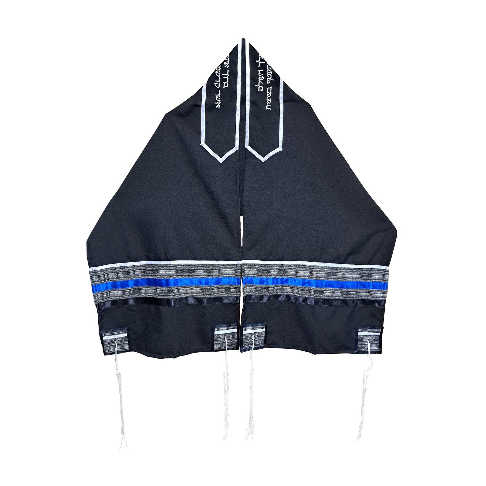 Personalized Black Tallit With Gray and Blue Stripes, Bar Mitzvah ...