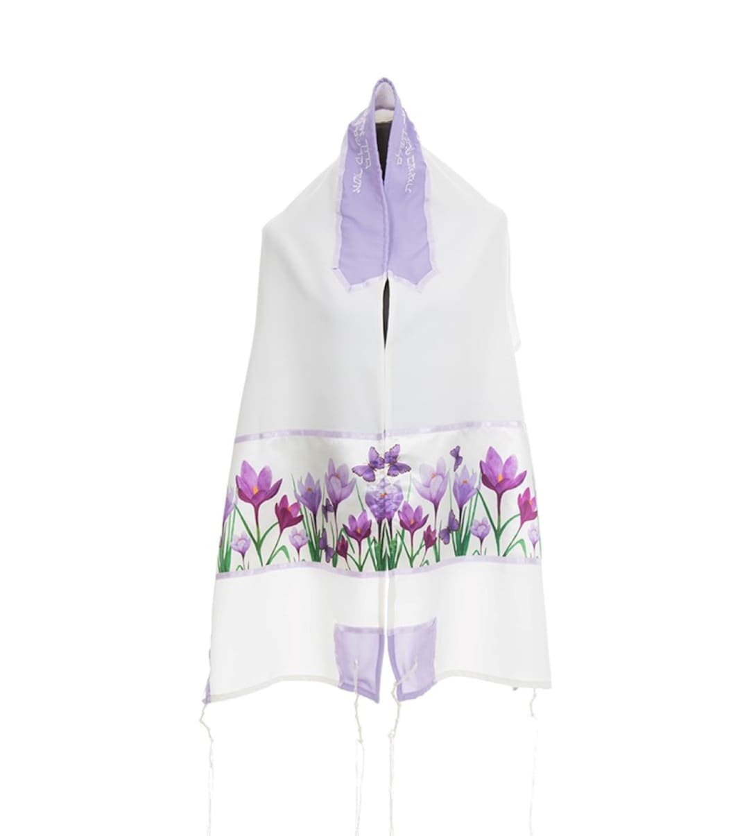Tallit for Women With Lilac Flowers and Butterflies Design - Etsy