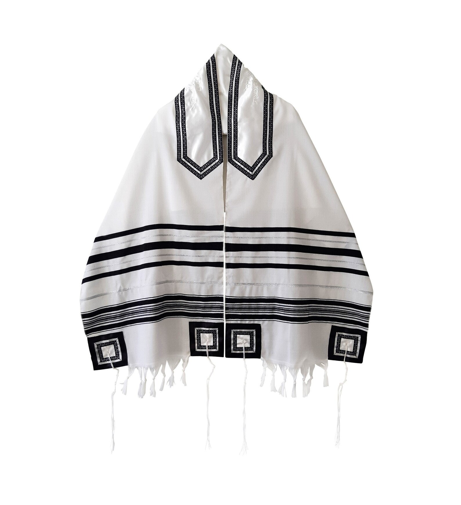 Tallit Prayer Shawl With Black and Silver Decorations, Chuppah Tallit ...