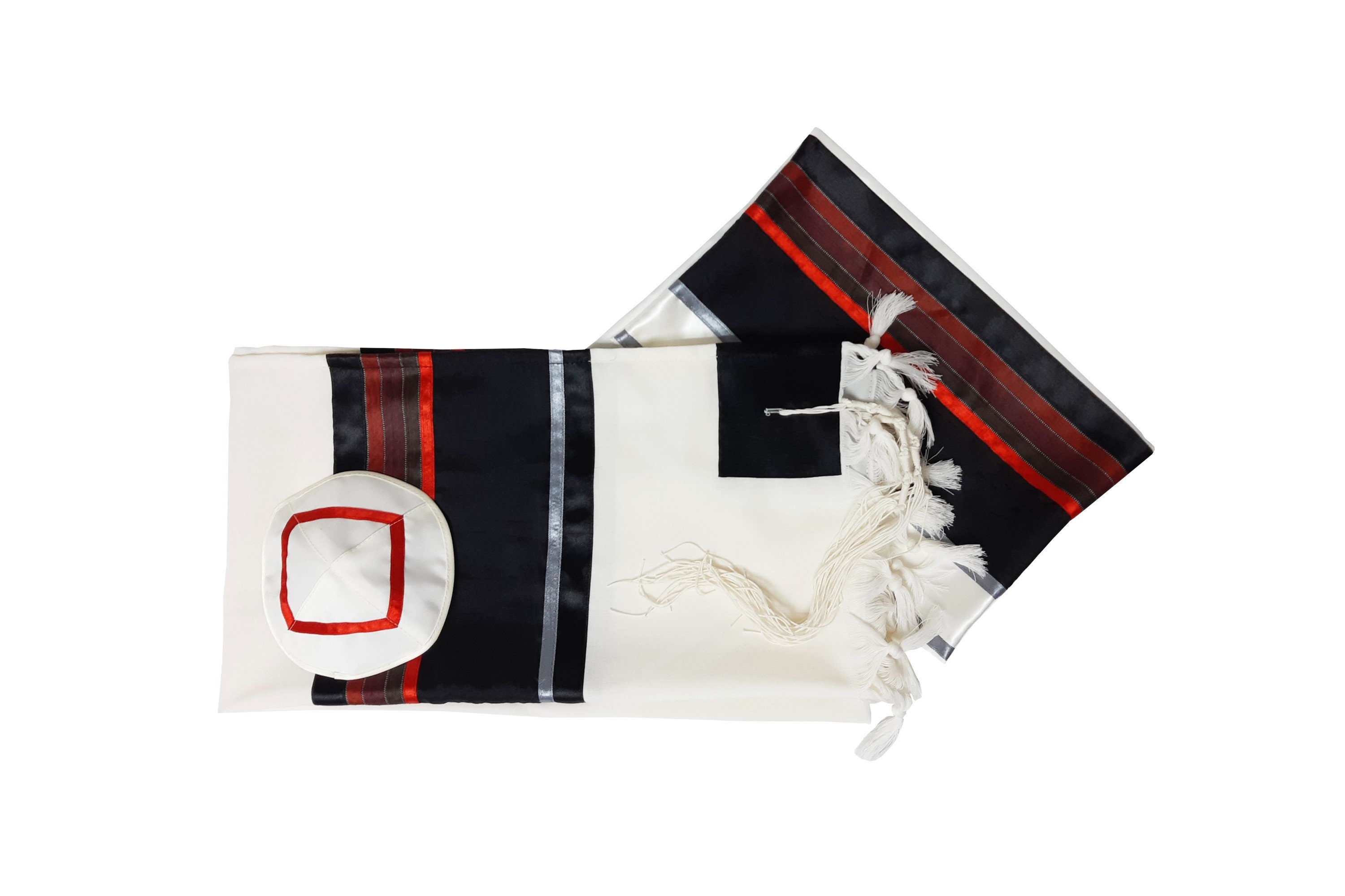Jewish Shawl Tallit With Black & Red Stripes, Mens Wool Tallit, Bar ...