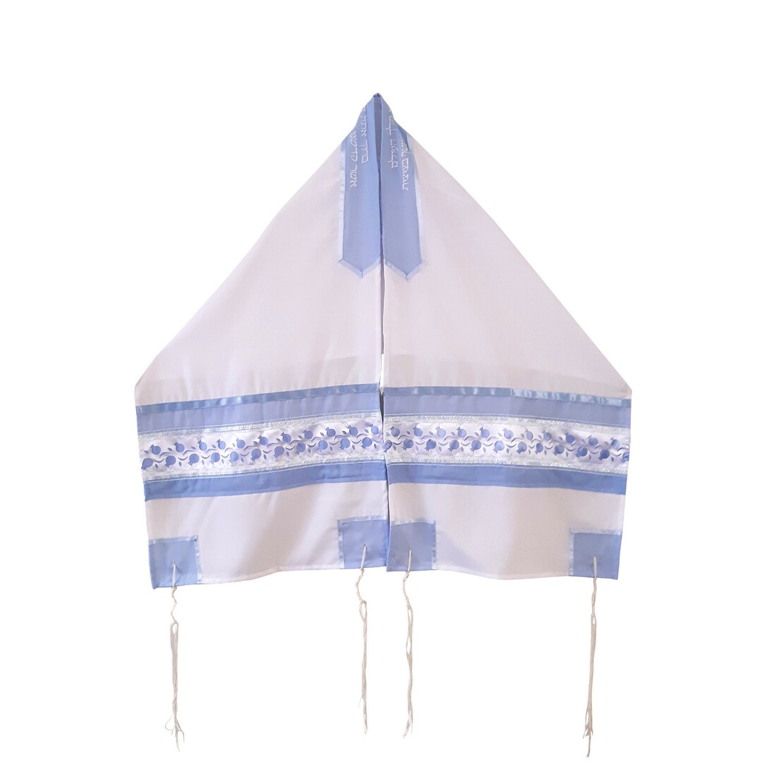 Personalized Tallit Tzitzit for Women With Light Blue Pomegranates, Bat ...