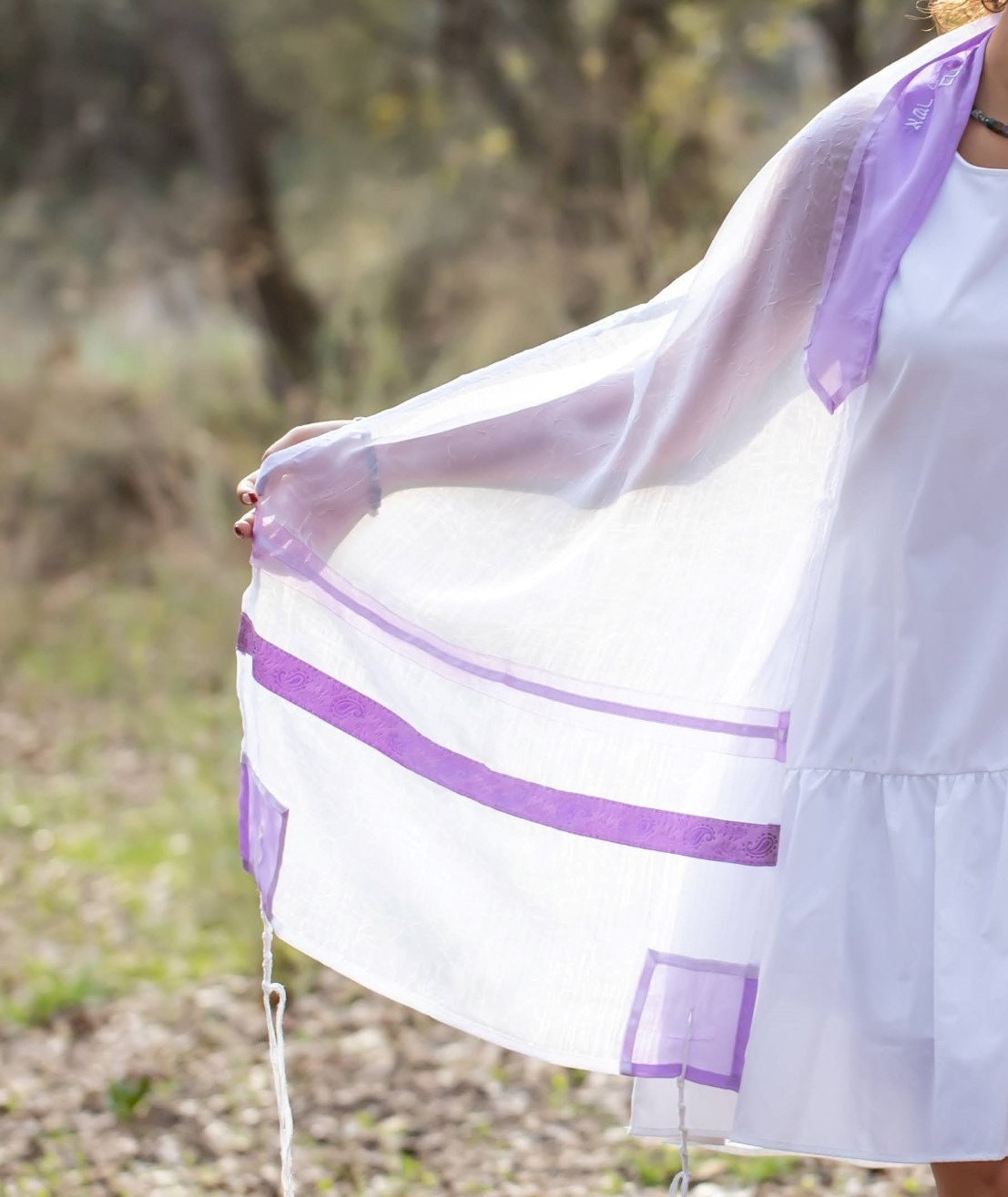 Sheer Tallit, Personalized Lilac Paisley Jewish Prayer Shawl for Woman ...
