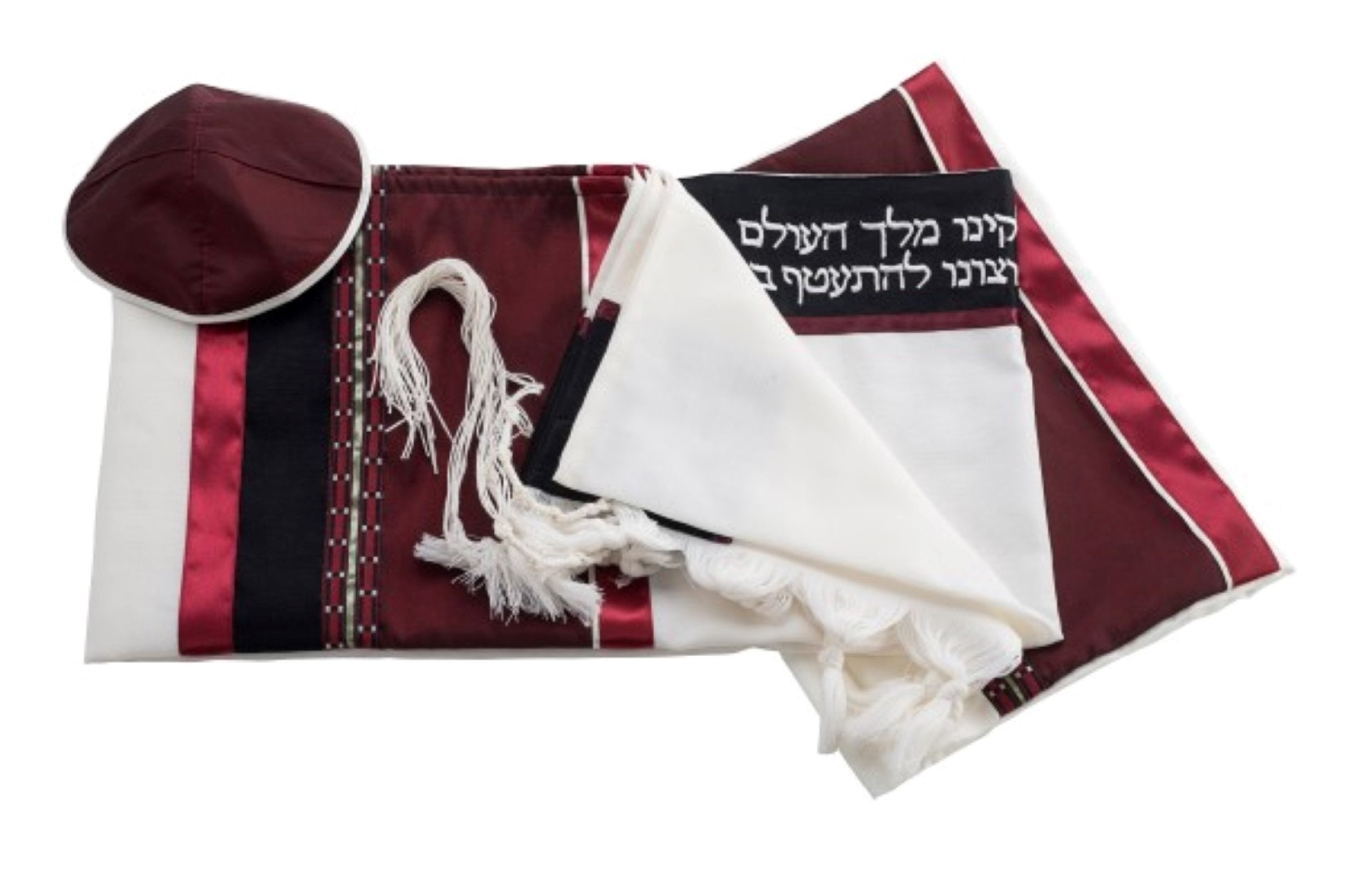 Jewish Shawl Tallit Tzitzit With Red Wine and Black Decorations, Hand ...