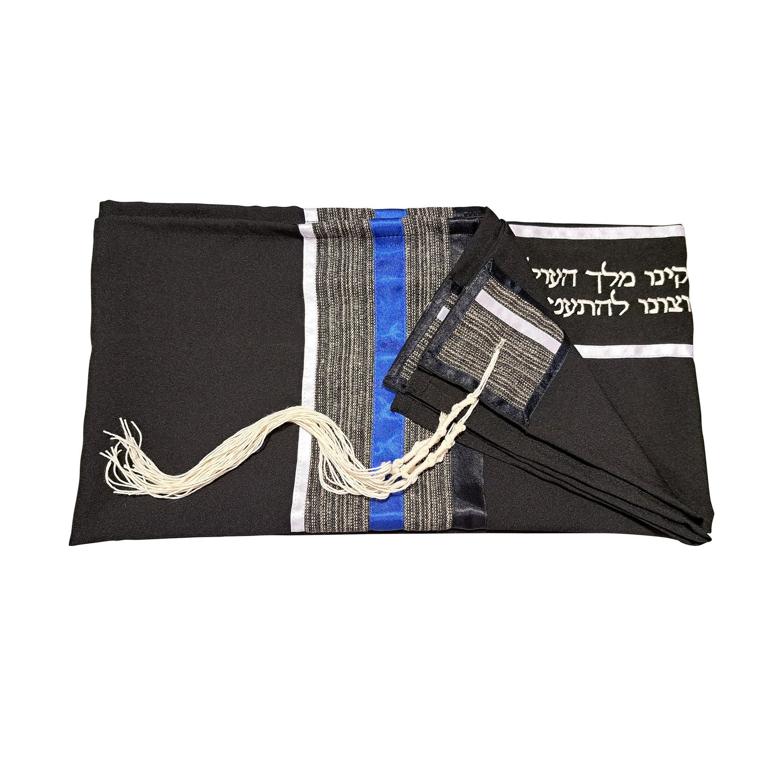 Personalized Black Tallit With Gray and Blue Stripes, Bar Mitzvah ...